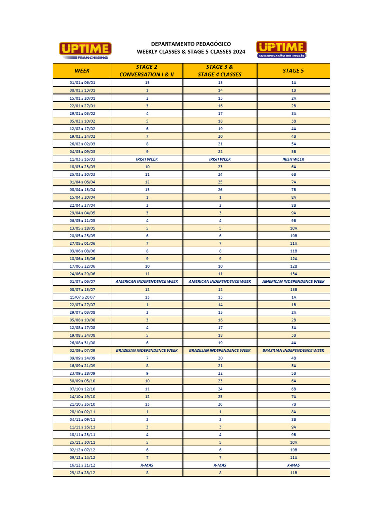 College - Weekly Calendar 2024 | PDF