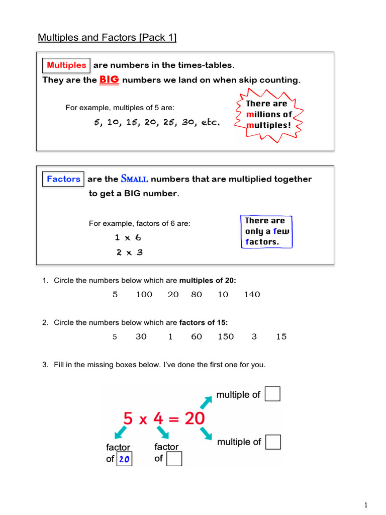 Factors, Multiples, Common Factors, Common Multiples (Pack 1) | PDF