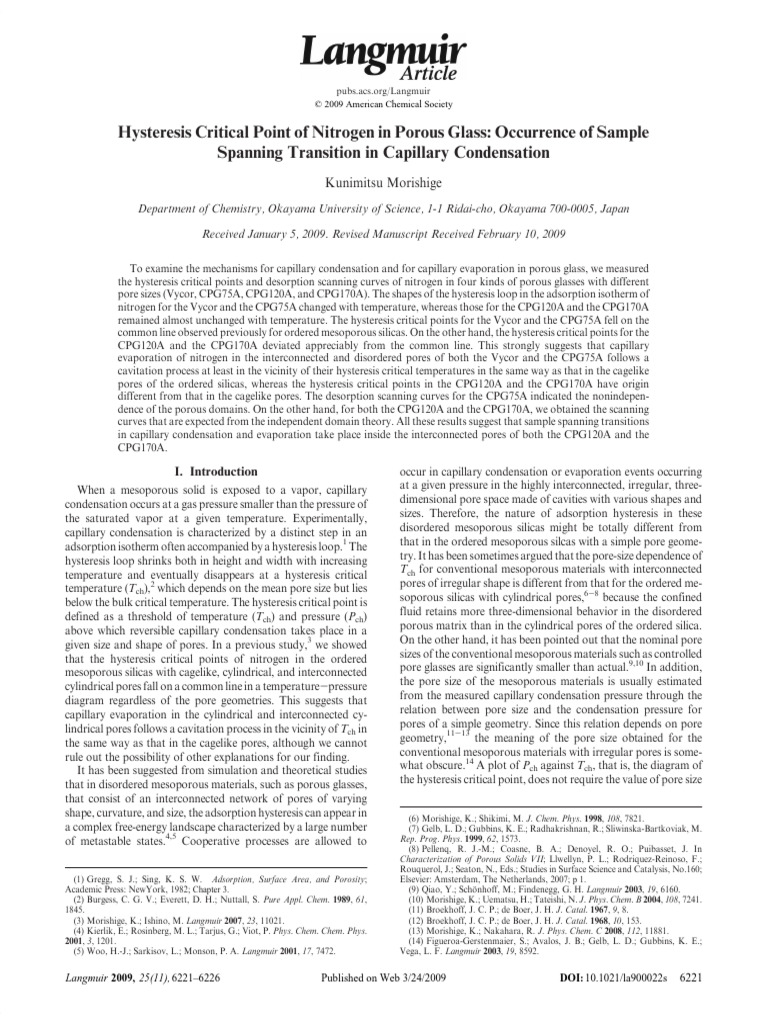 Hysteresis Critical Points in Nitrogen Adsorption | PDF | Adsorption ...