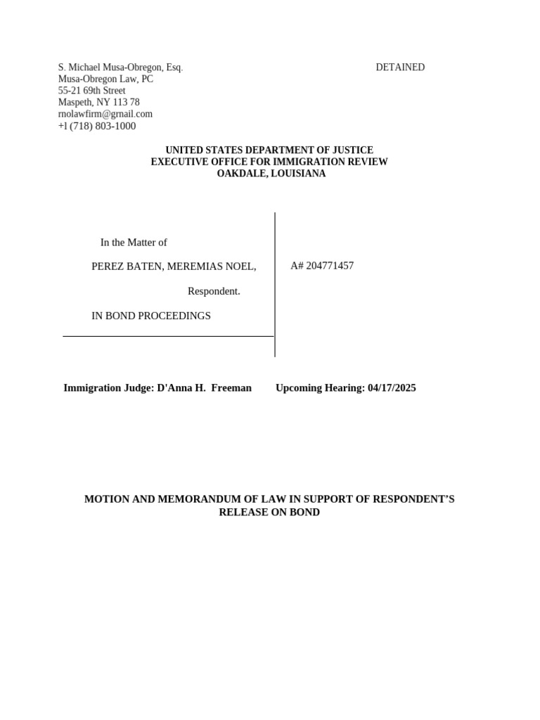 Motion For Custody Redetermination New Arrivals | PDF | Bail | Prosecutor