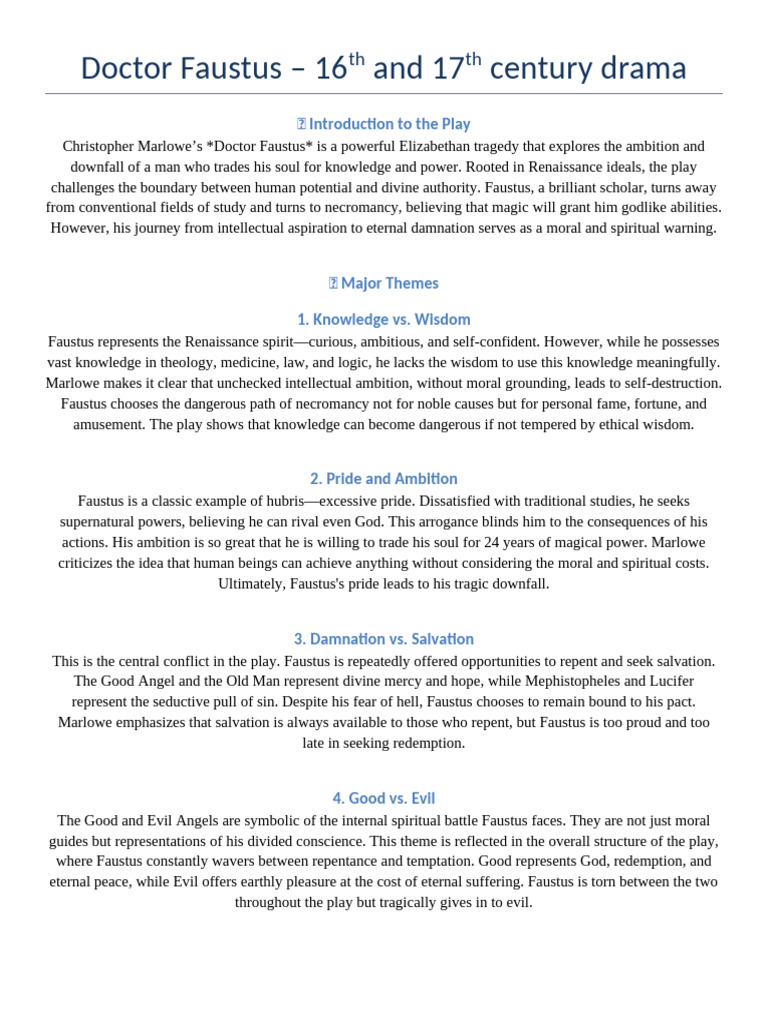 Doctor Faustus Notes Full | PDF | Salvation | Hell