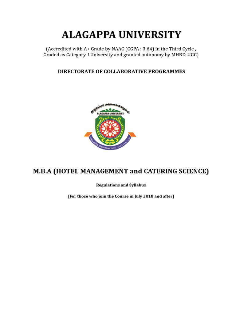 Alagappa MBA HM CS Syllabus | PDF | Salad | Cooking