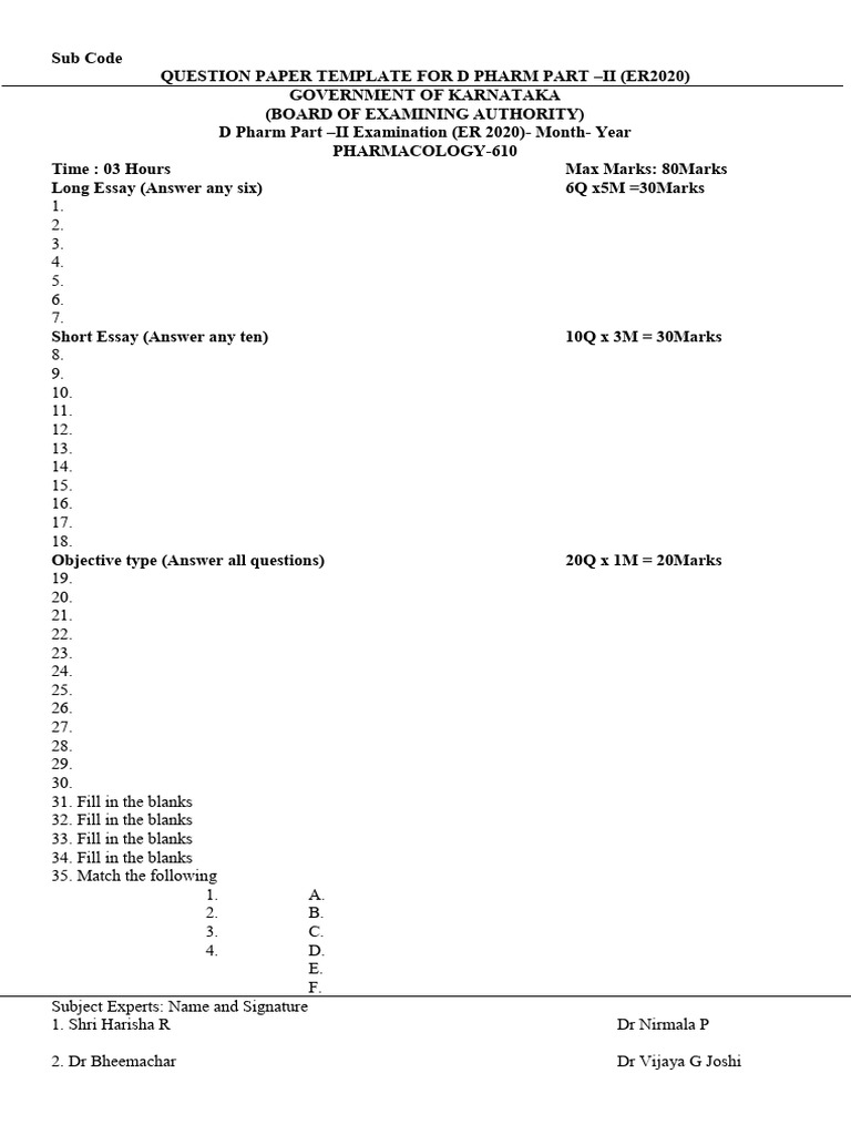 ER - 2020 - Blueprint - QP Format - Part - 2 | PDF | Metabolism | Pharmacy