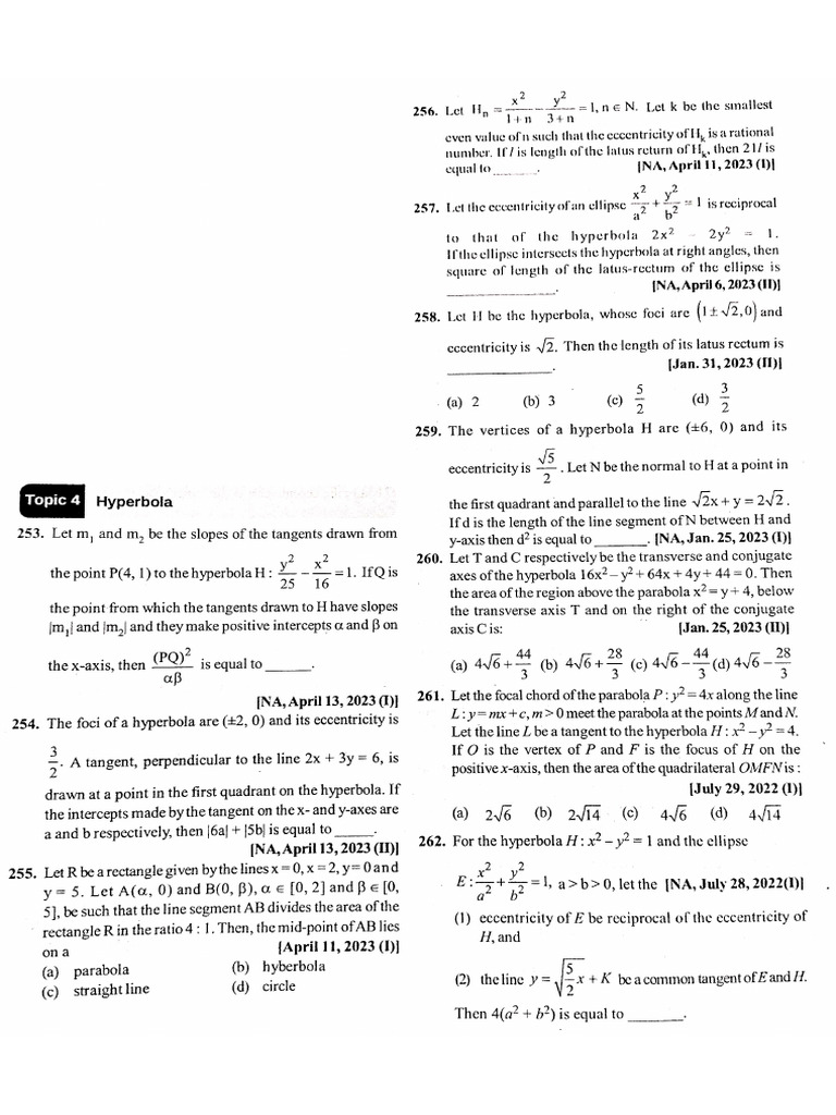 Hyperbola Pyq's Sheet | PDF