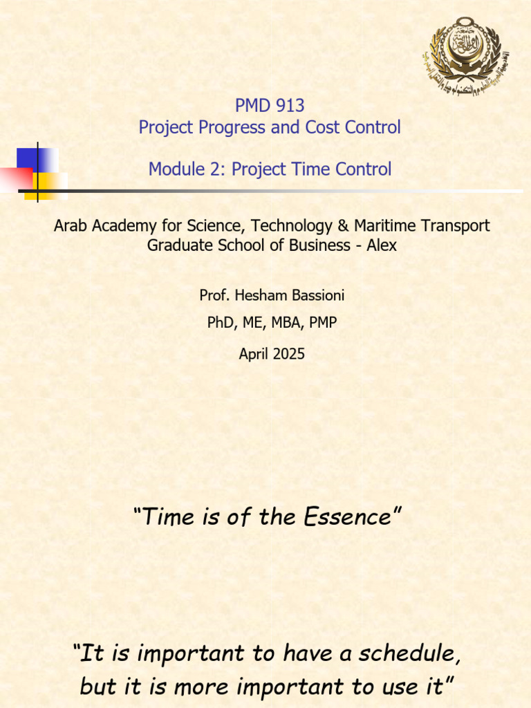 PMD 913 - Module 2 - Project Time Control Apr25 R0 | PDF