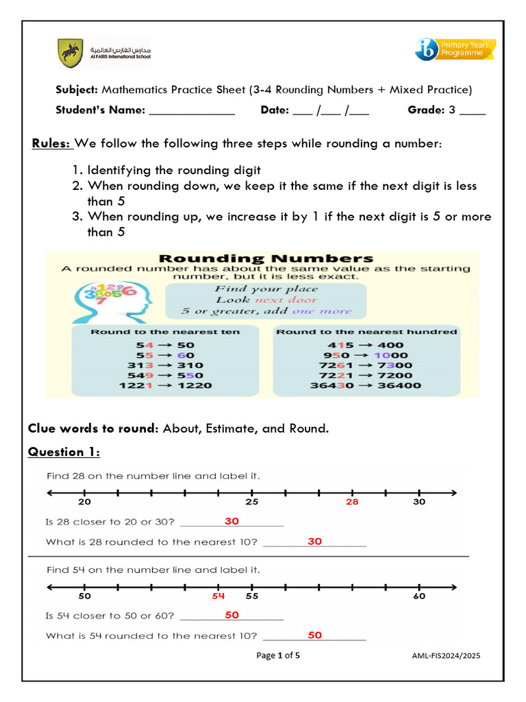 5th Grade Rounding Practice Sheet | PDF | Mathematics
