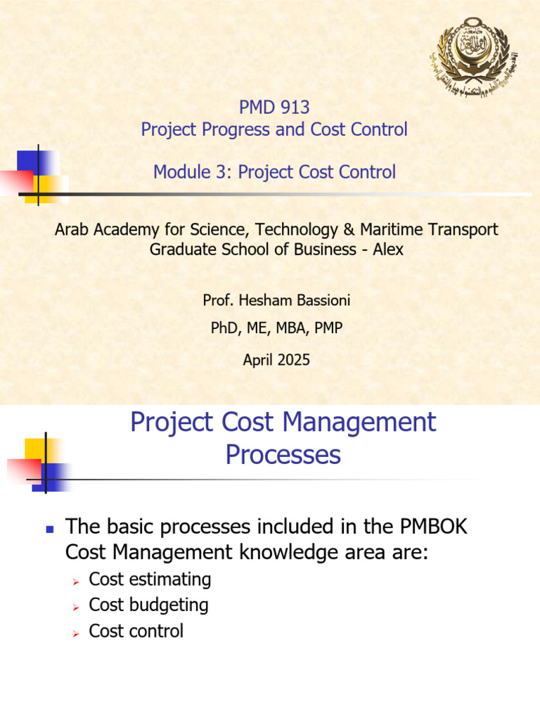 PMD 913 - Module 3 - Project Cost Control Apr25 R0 | PDF | Variance ...