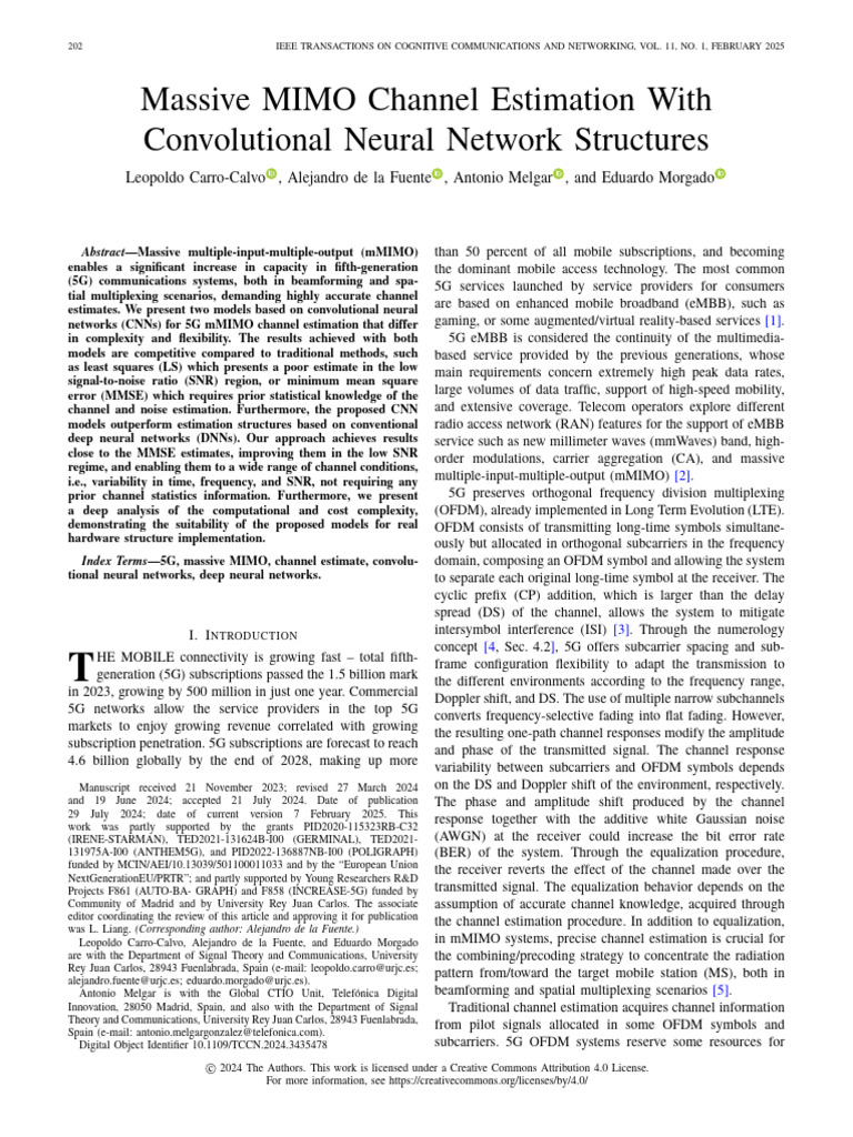 Massive MIMO Channel Estimation With Convolutional Neural Network Structures | PDF | Orthogonal ...