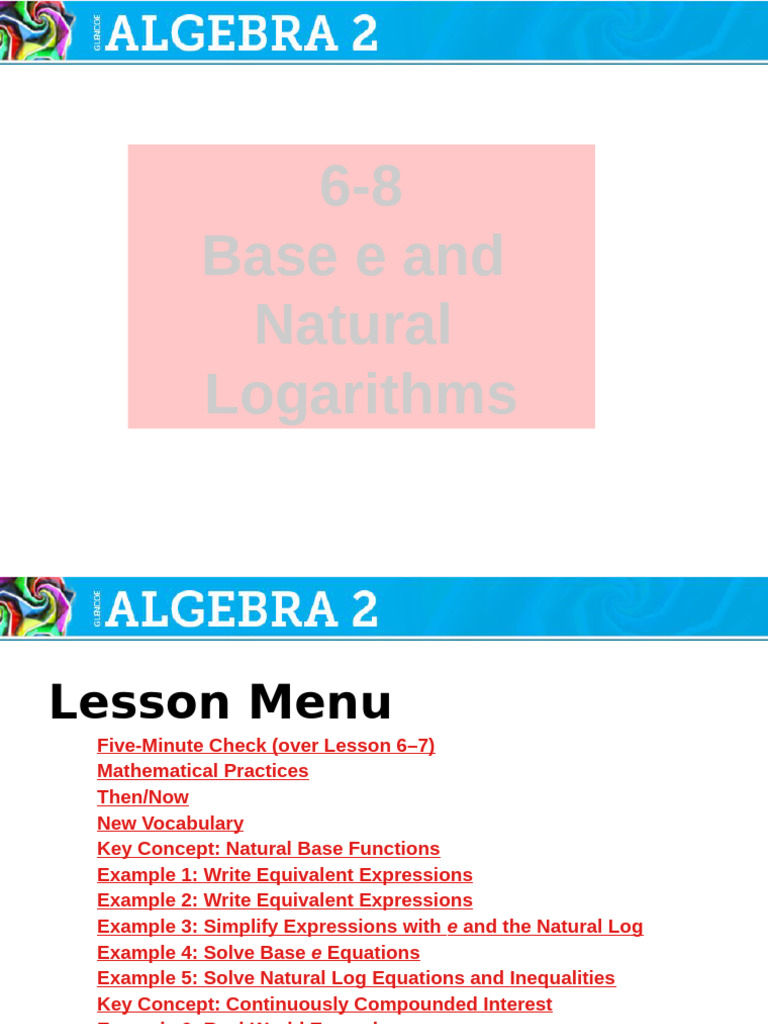 6-8 Lesson - Presentation - Base - e - and - Natural - Logarithms | PDF ...