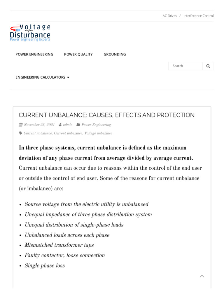 CURRENT UNBALANCE - CAUSES, EFFECTS AND PROTECTION - Voltage ...