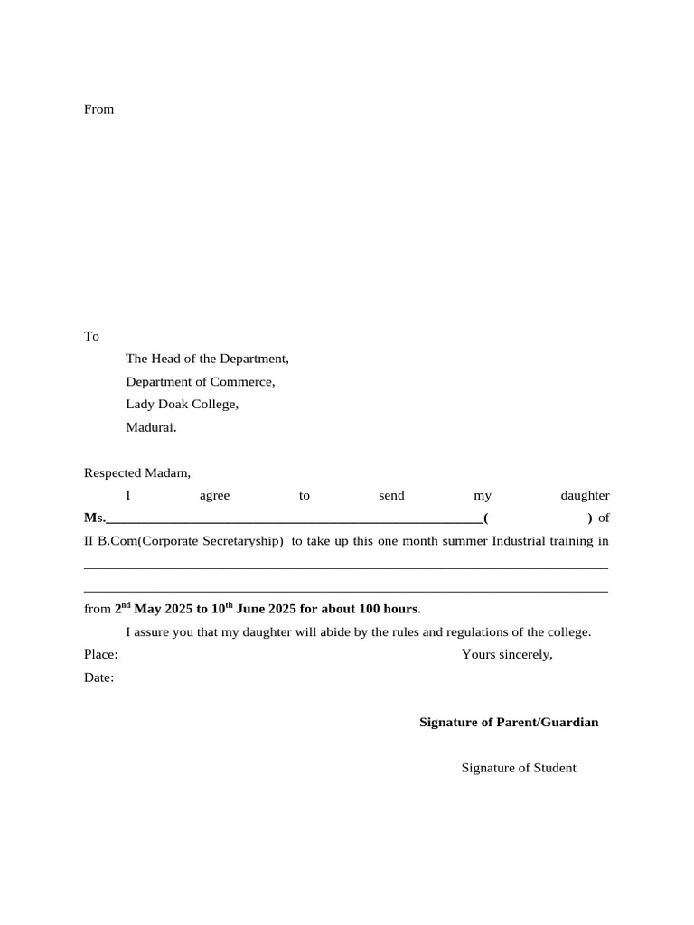 Training-Parents Permission letter | PDF