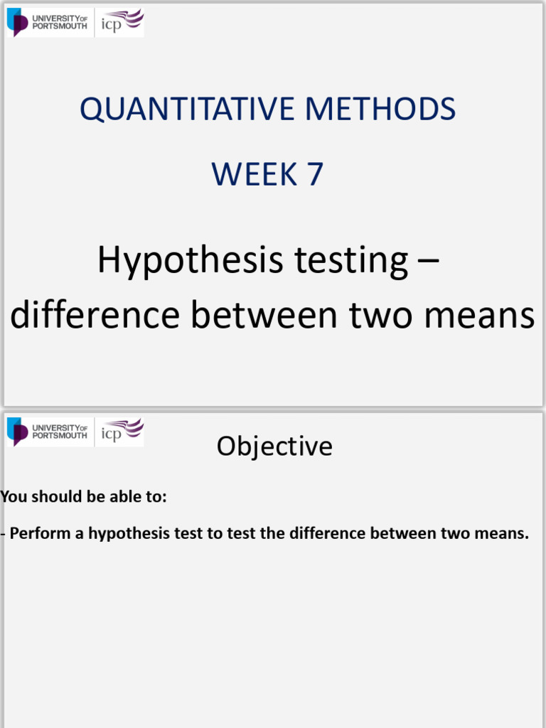 Week 7 - (1) Hypothesis Testing Difference Between Two Means | PDF ...