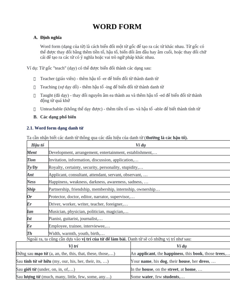 Bai Tap Word Form | PDF