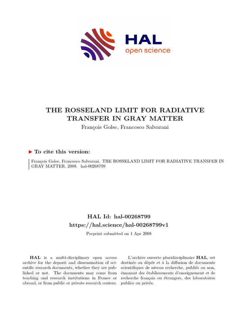 Rosseland Approximation in Gray Matter | PDF | Temperature | Diffusion