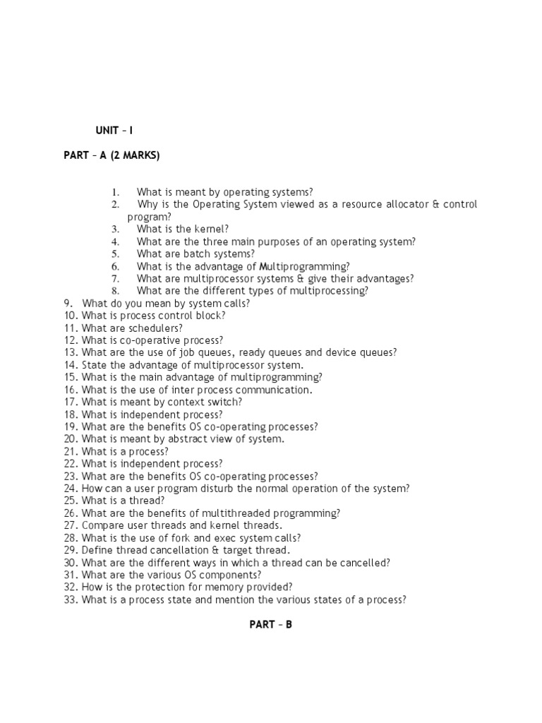 Unit - I Part - A (2 Marks) | PDF | Scheduling (Computing) | Process (Computing)