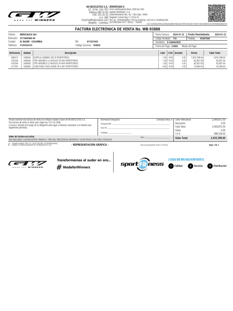 23-01-2024 HA Bicicletas Factura 93888 | PDF | Factura | Economias