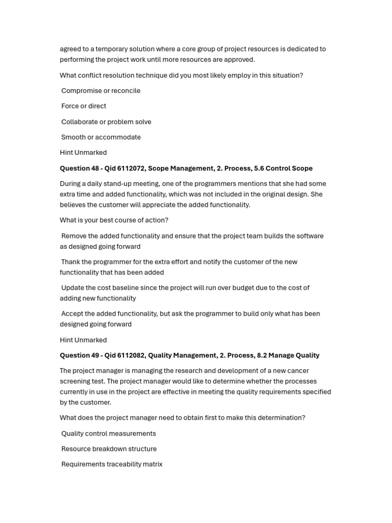 PMP Exam Practice Questions 2024 | PDF | Project Management | Business