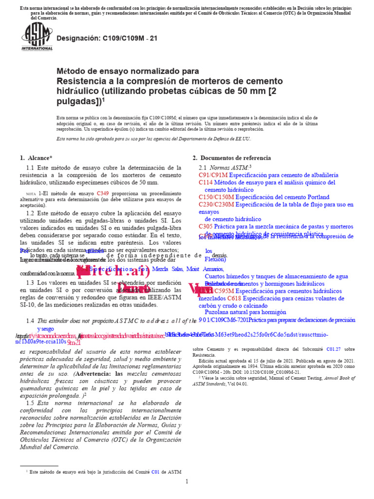 Norma ASTM C109/C109M: Resistencia Morteros | PDF | Cemento | Hormigón