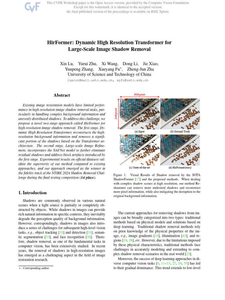 HirFormer: High-Res Image Shadow Removal | PDF | Computer Vision | Multidimensional Signal ...