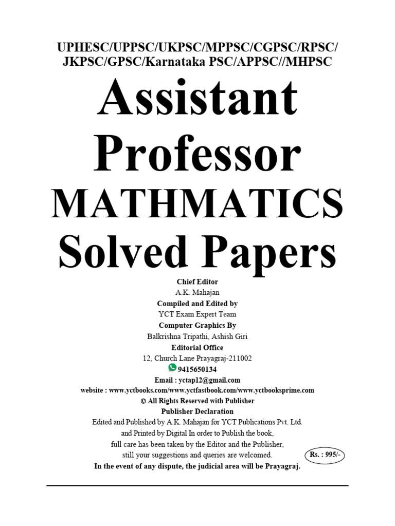 Assistant Professor Mathematics Solved Papers 2025-26 | PDF | Laplace ...