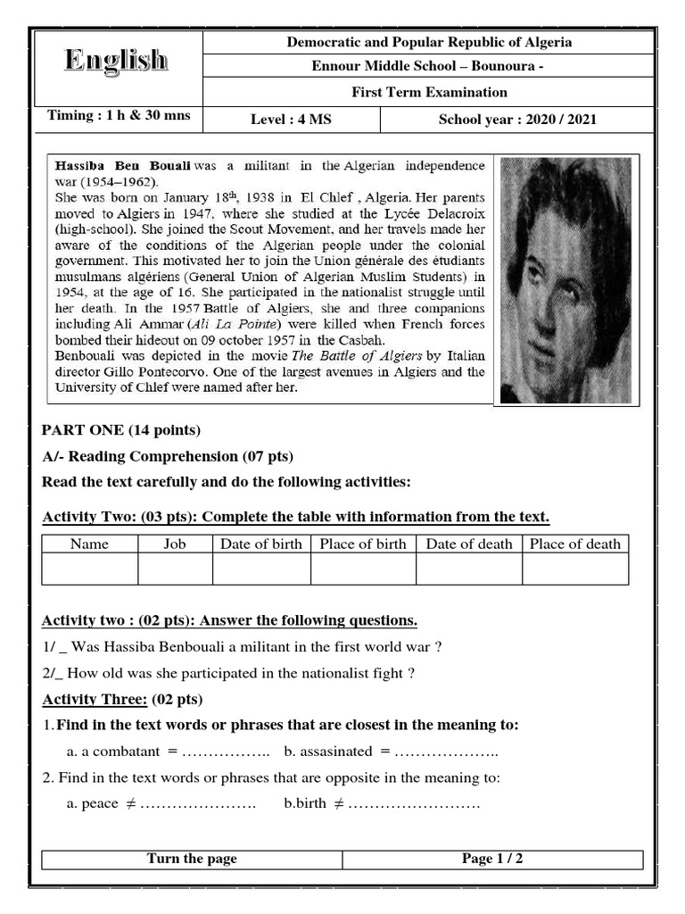 Dzexams 4am Anglais 330014 | PDF | Linguistics