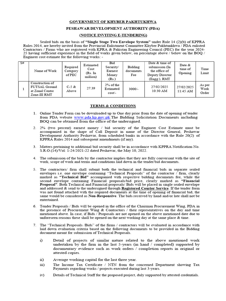 NIET Futsal Zone III RMT (Single Stage Two Envelope Sysytem) | PDF | Government