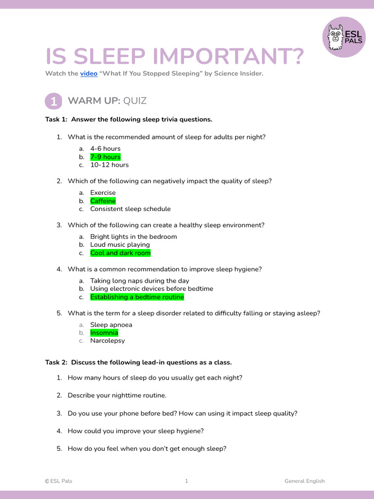 Sleep Hygiene Trivia and Discussion | PDF | Sleep | Sleep Deprivation