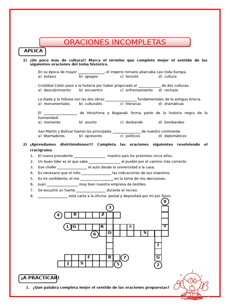 Las Oraciones Incompletas para Primero de Secundaria | PDF