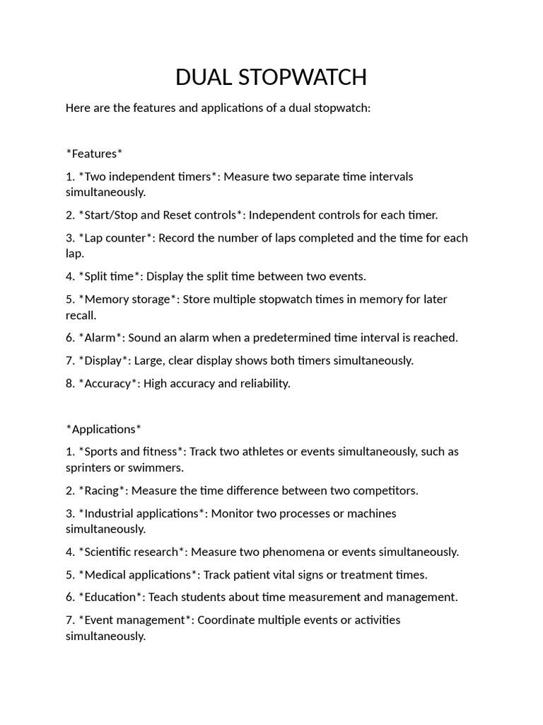 Dual Stopwatch Features and Uses | PDF