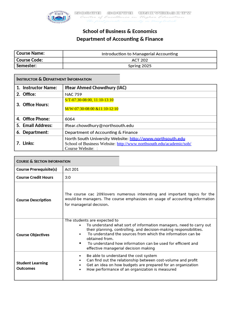 ACT 202: Managerial Accounting Overview | PDF | Learning