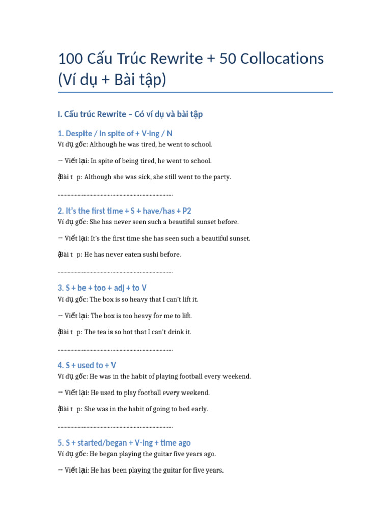 Rewrite Collocations HSG Sample | PDF