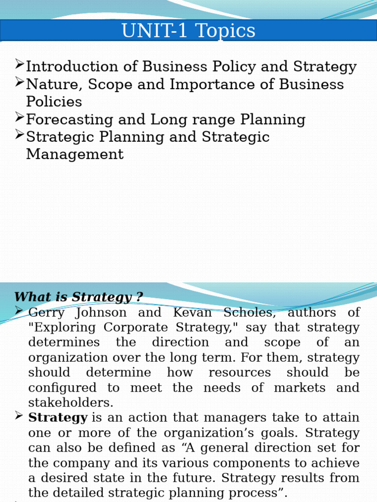 Bba F 21 Bps Unit 1 New | PDF | Strategic Management | Policy