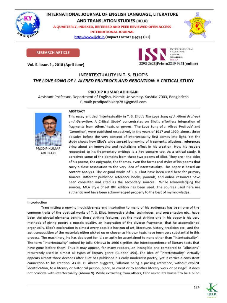 124-132 Prodip Kumar Adhikari, Intertextuality | PDF | Intertextuality | T. S. Eliot