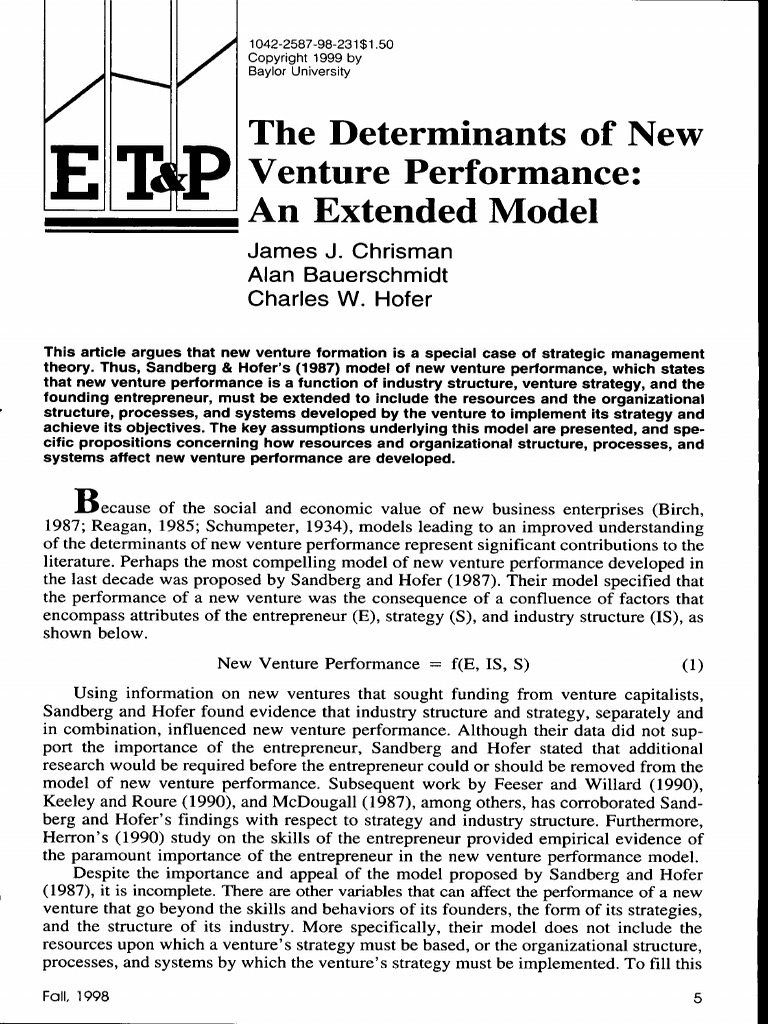 The Determinants of New Venture Performa | PDF | Strategic Management ...