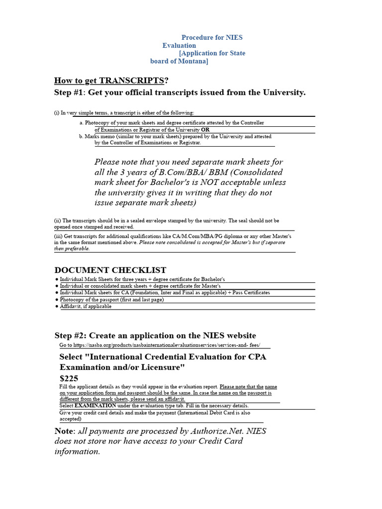 NIES Procedures MT | PDF