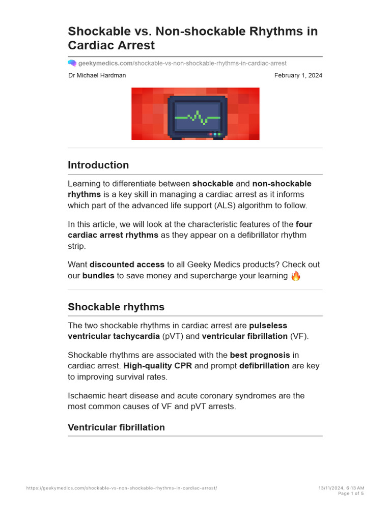 Shockable vs. Non-Shockable Rhythms in Cardiac Arrest - Geeky Medics | PDF | Cardiac Arrest ...