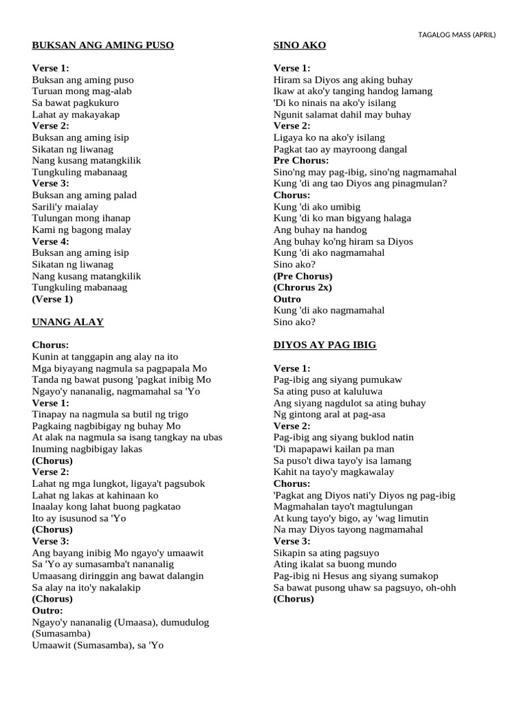 Tagalog Mass (April) | PDF
