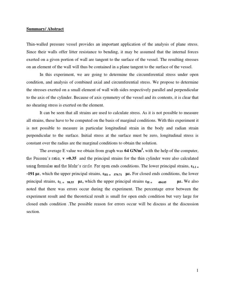 Thin Cylinder Stress Analysis | PDF | Stress (Mechanics) | Classical ...