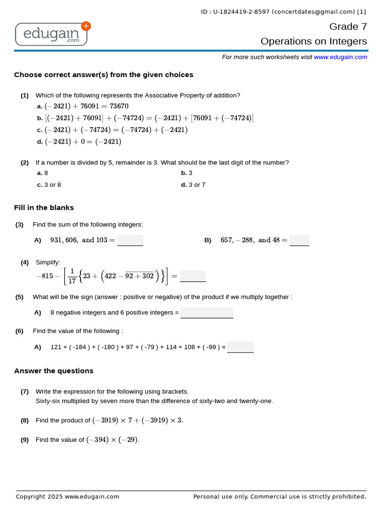 Grade7 1824419 2 8597.q | PDF | Mathematics | Arithmetic