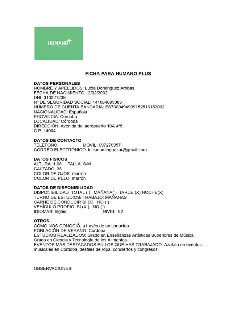 Ficha Humano Plus | PDF