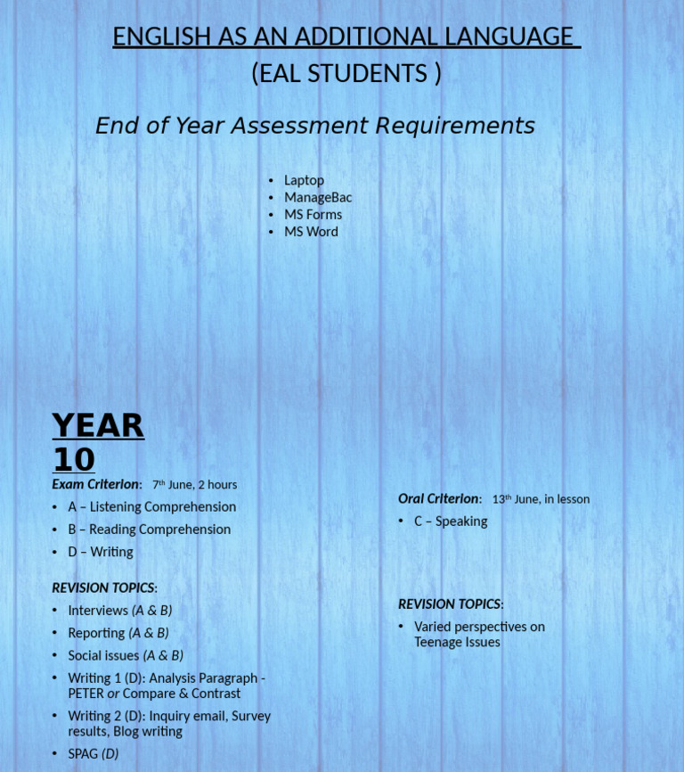 EAL_-_End_of_Year_Assessment_Requirements_–_Year_10 | PDF