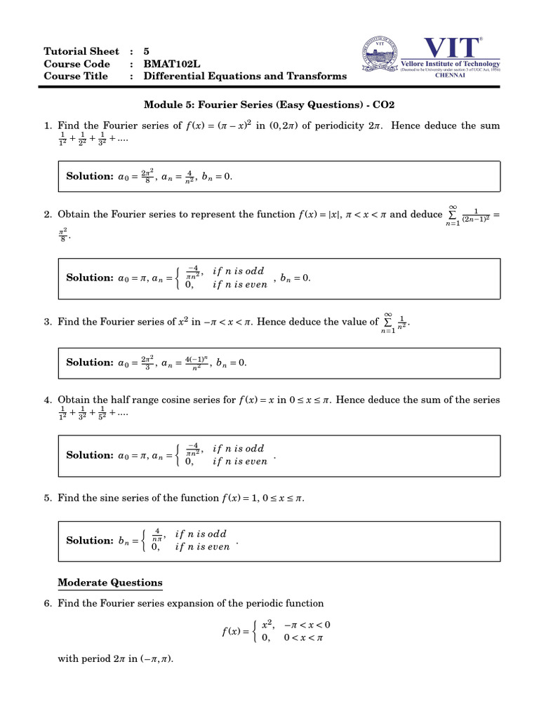Module 5 Tutorial Sheet DET BMAT102L | PDF | Differential Calculus ...
