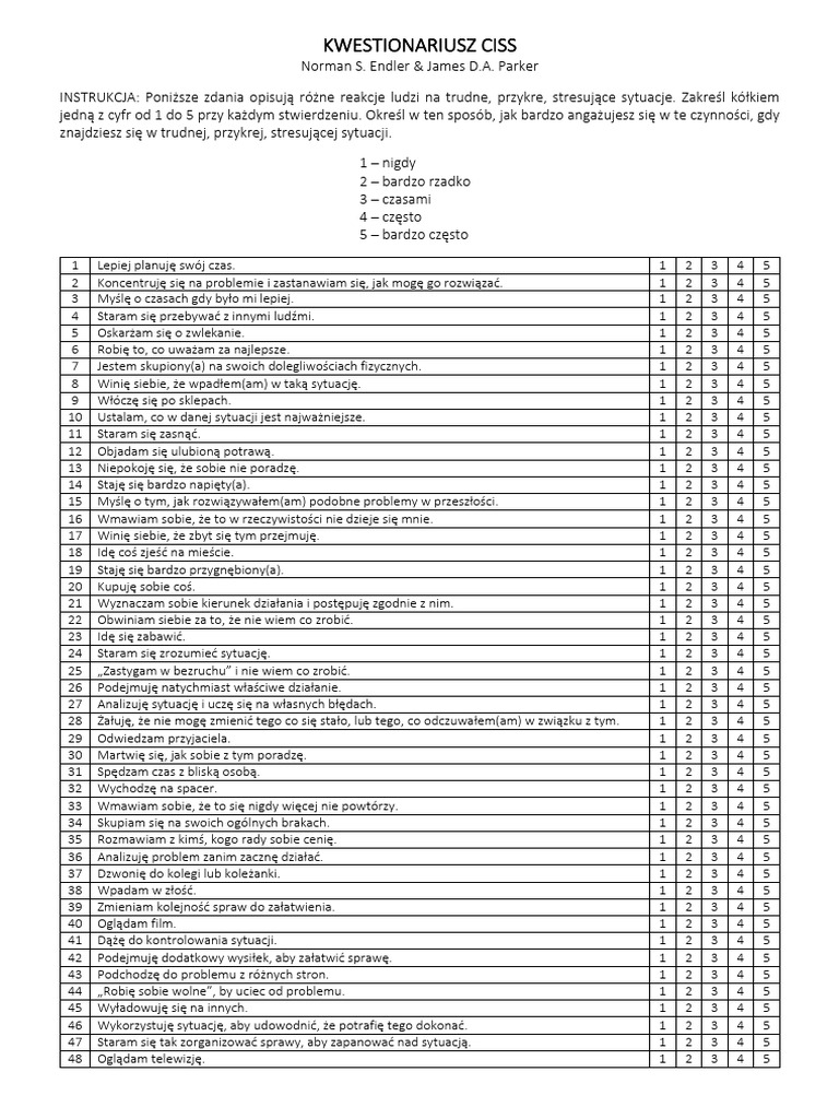 Kwestionariusz Ciss | PDF