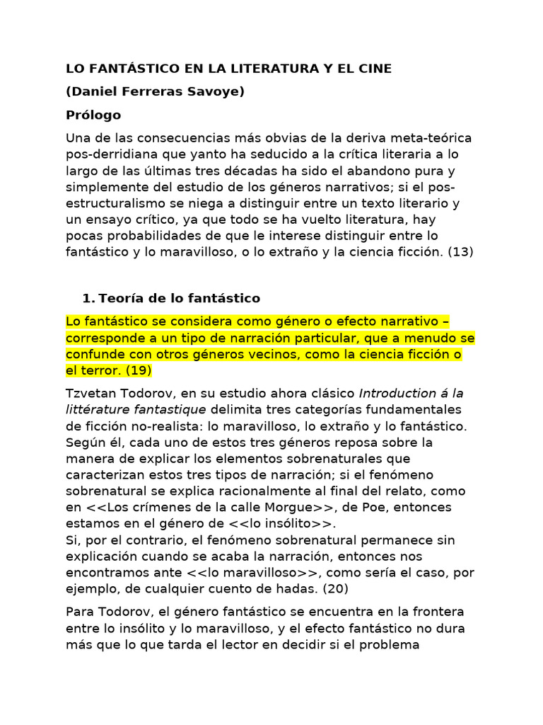 Lo Fantástico en La Literatura y El Cine | PDF | Fantasía | Literatura ...
