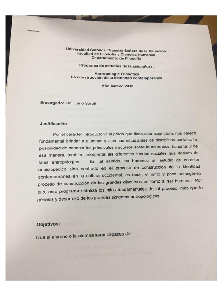 Programa Antrop. Filos. | PDF