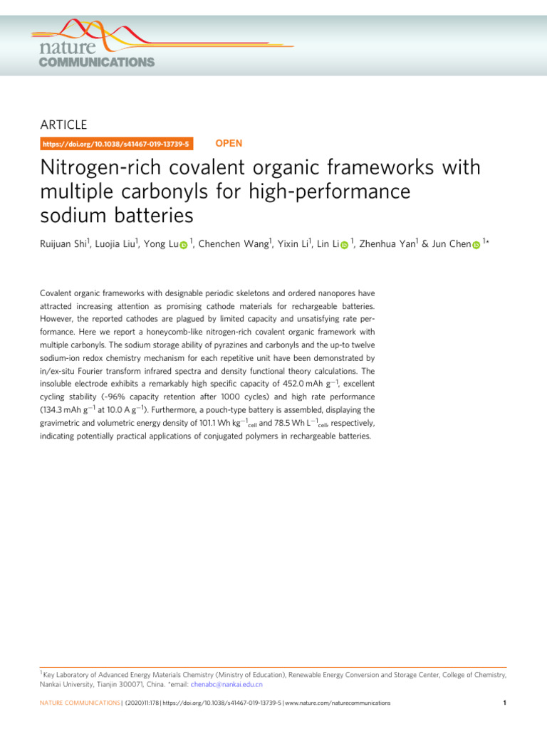 0001 Nitrogen-Rich COFs For High-Performance Na Batteries | PDF ...