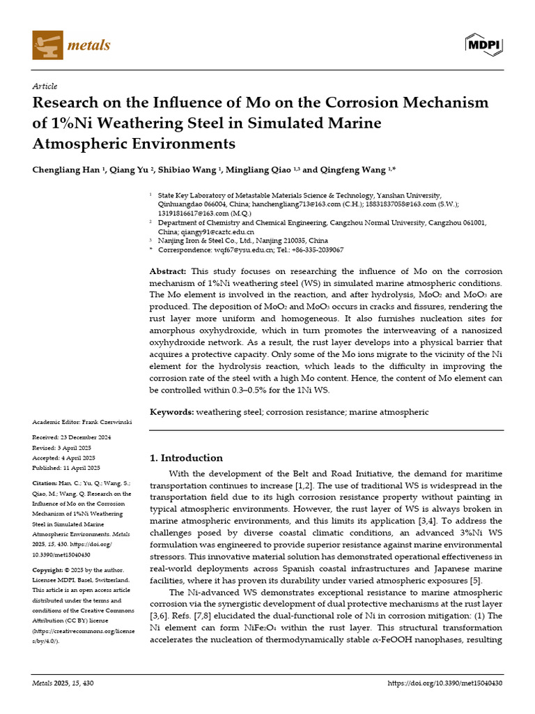 Paper Weathering Steel in Simulated Marine Atmospheric | PDF ...