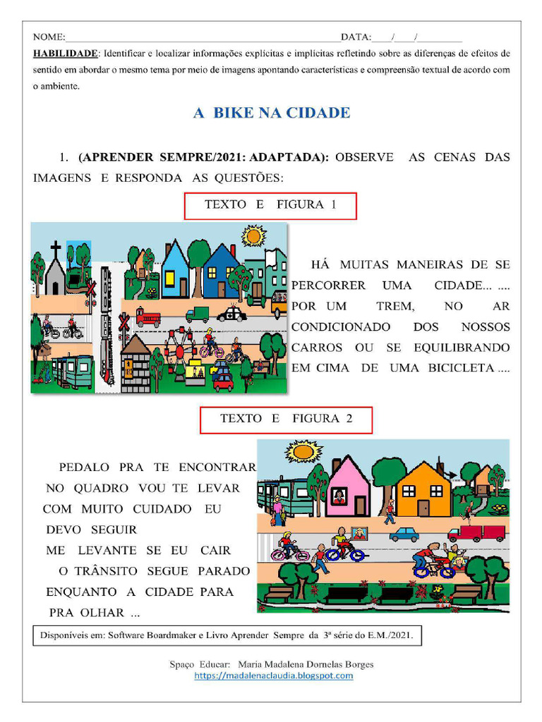Atividade Adaptada - A BIKE NA CIDADE | PDF