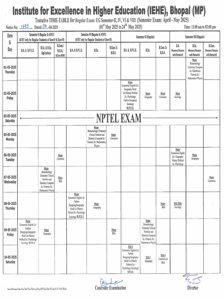 Tentitative UG Timetable April May2025 | PDF