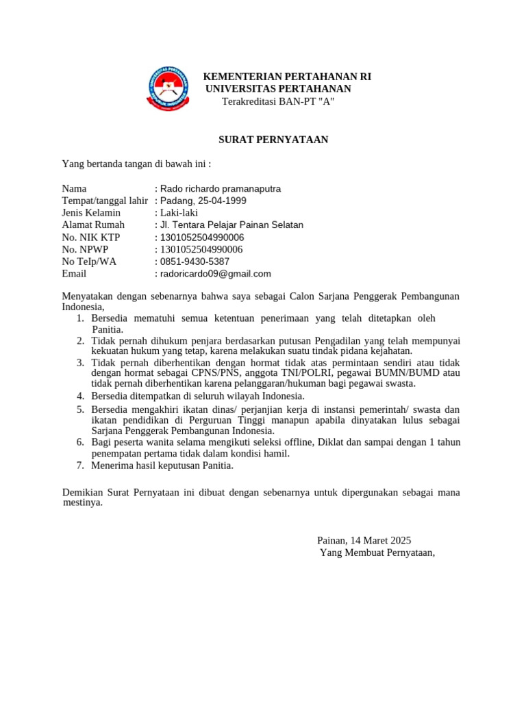 Surat Pernyataan Rado | PDF